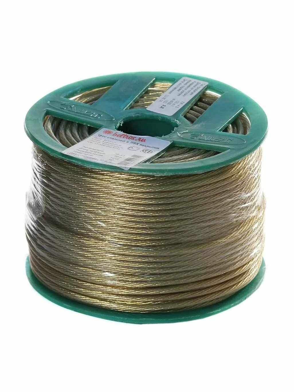 Трос металлополимерный диаметром 4 мм, длина 100 метров. Надежный стальной трос в ПВХ оболочке для хозяйственных нужд