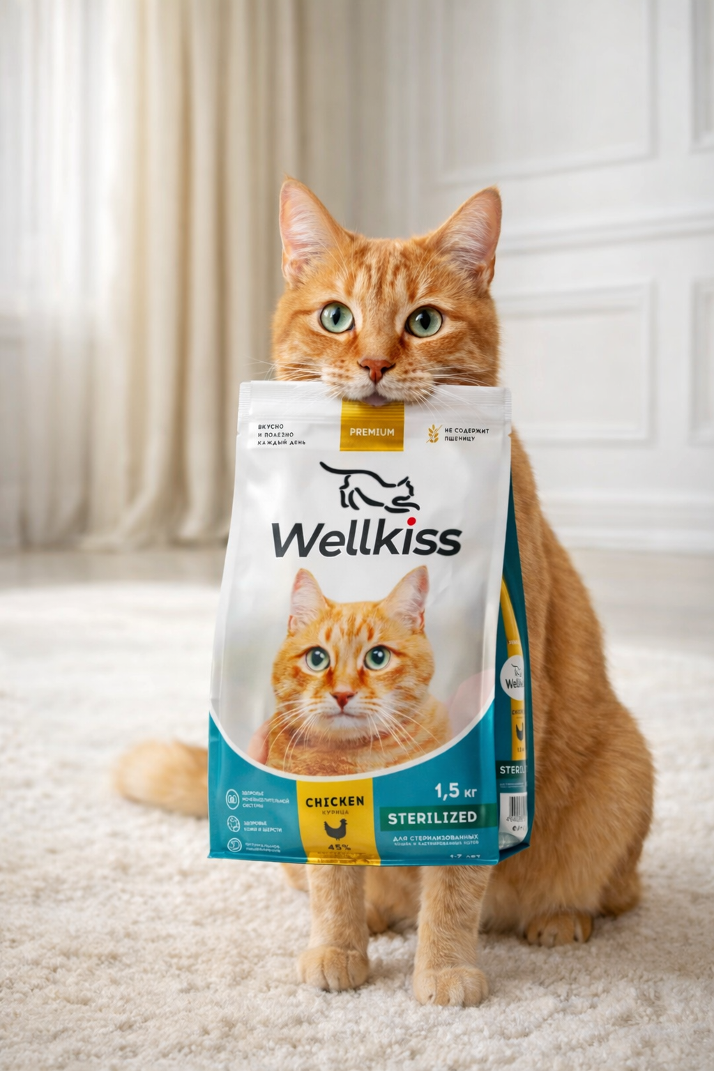 Корм сухой Wellkiss Adult Sterilized для стерилизованных, с курицей, 1.5 кг