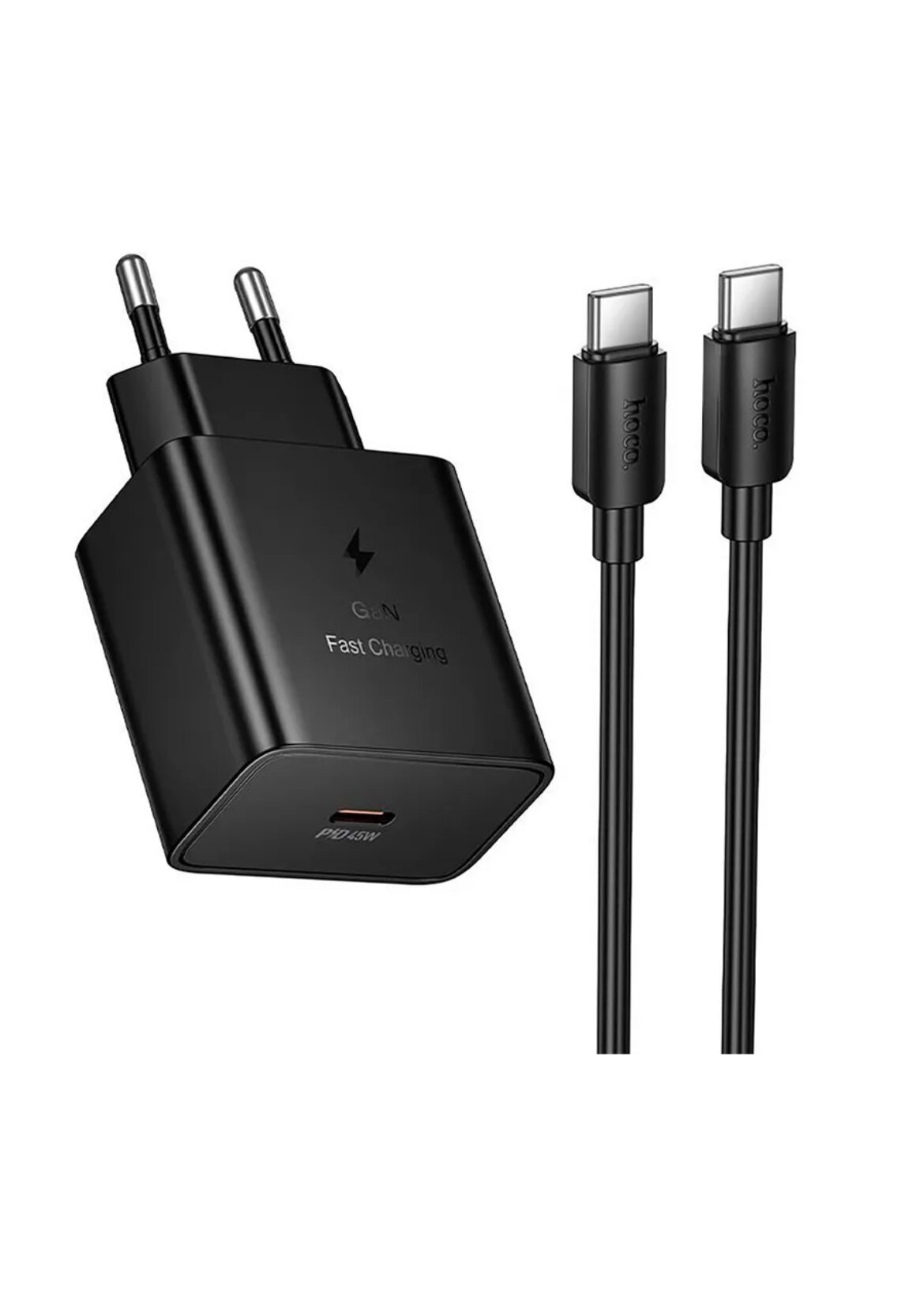 Сетевое зарядное устройство HOCO Star N77, 45 Вт, GaN, Type-C, кабель, черный