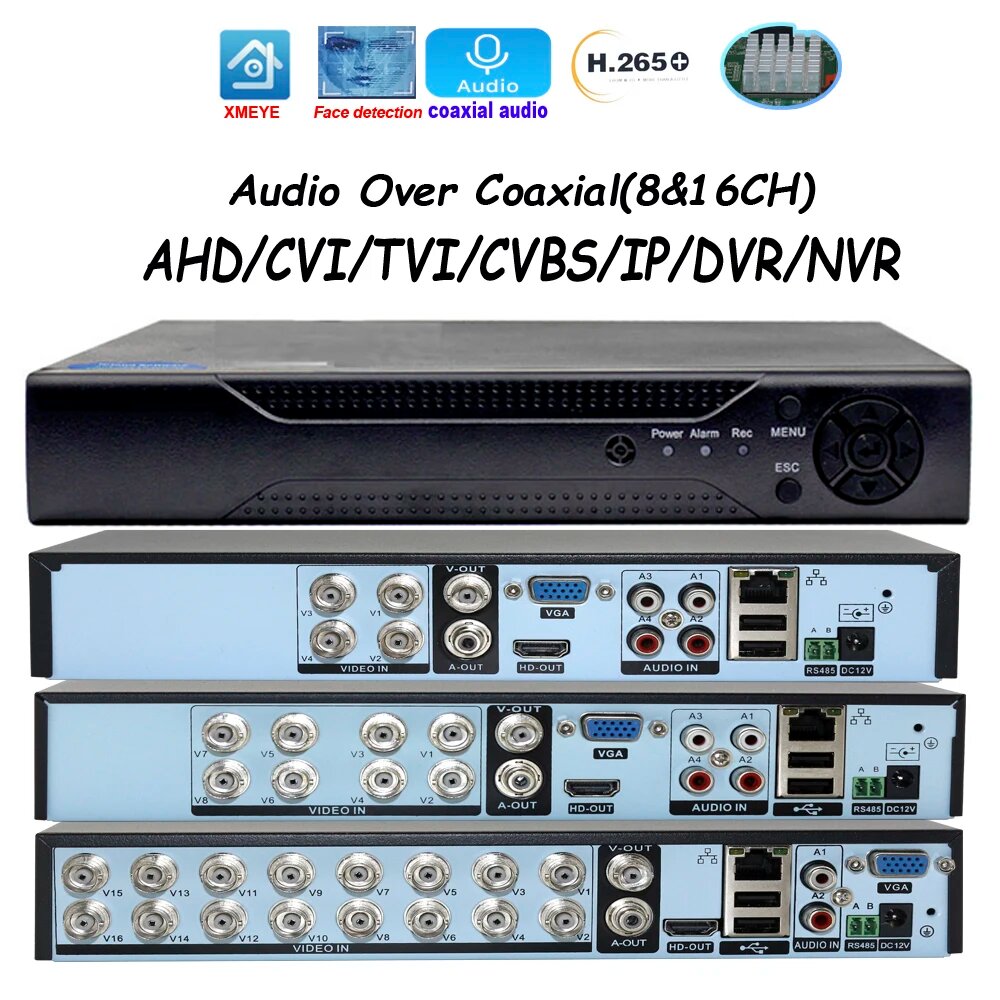 Видеорегистратор 5M-N DVR/NVR Xmeye для видеонаблюдения, 4/8/16 каналов, для камер видеонаблюдения 5mp-12, 5fps, 1080P, 720P, AHD, TVI, CVI, аналоговых IP, Onvif