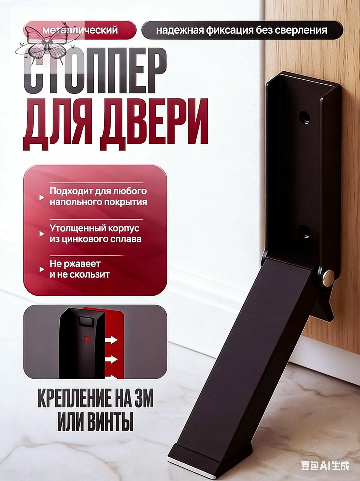 Стоппер для двери откидной металлический 1 шт