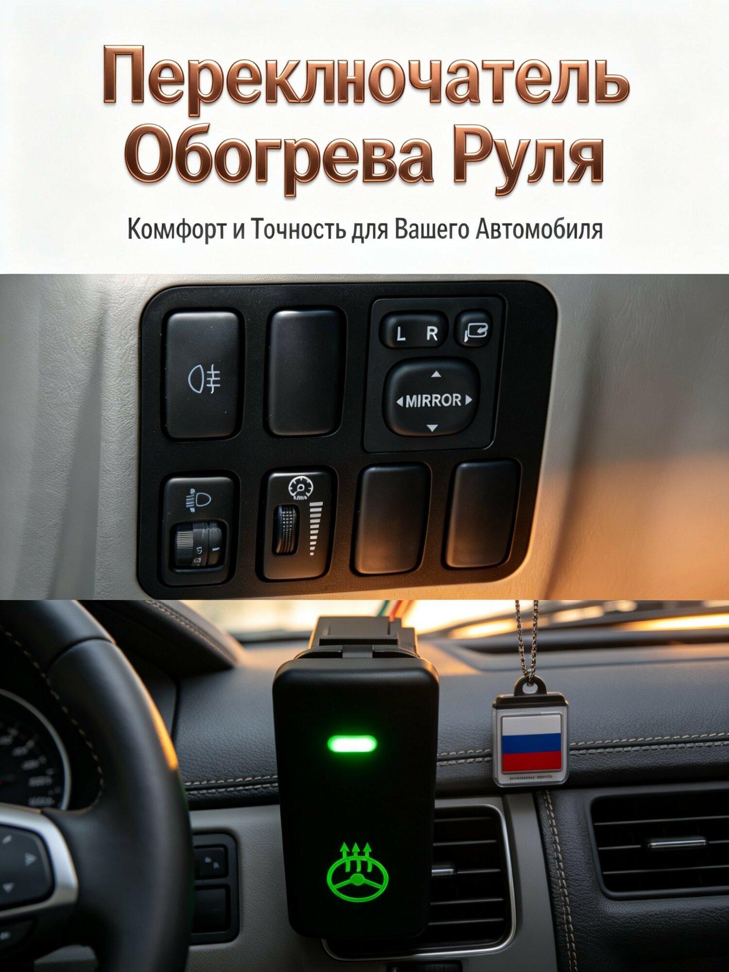 Переключатель обогрева рулевого колеса 4-проводной кнопочный, зелёная подсветка для Toyota Prado 120 Landcruiser FJ Tacoma