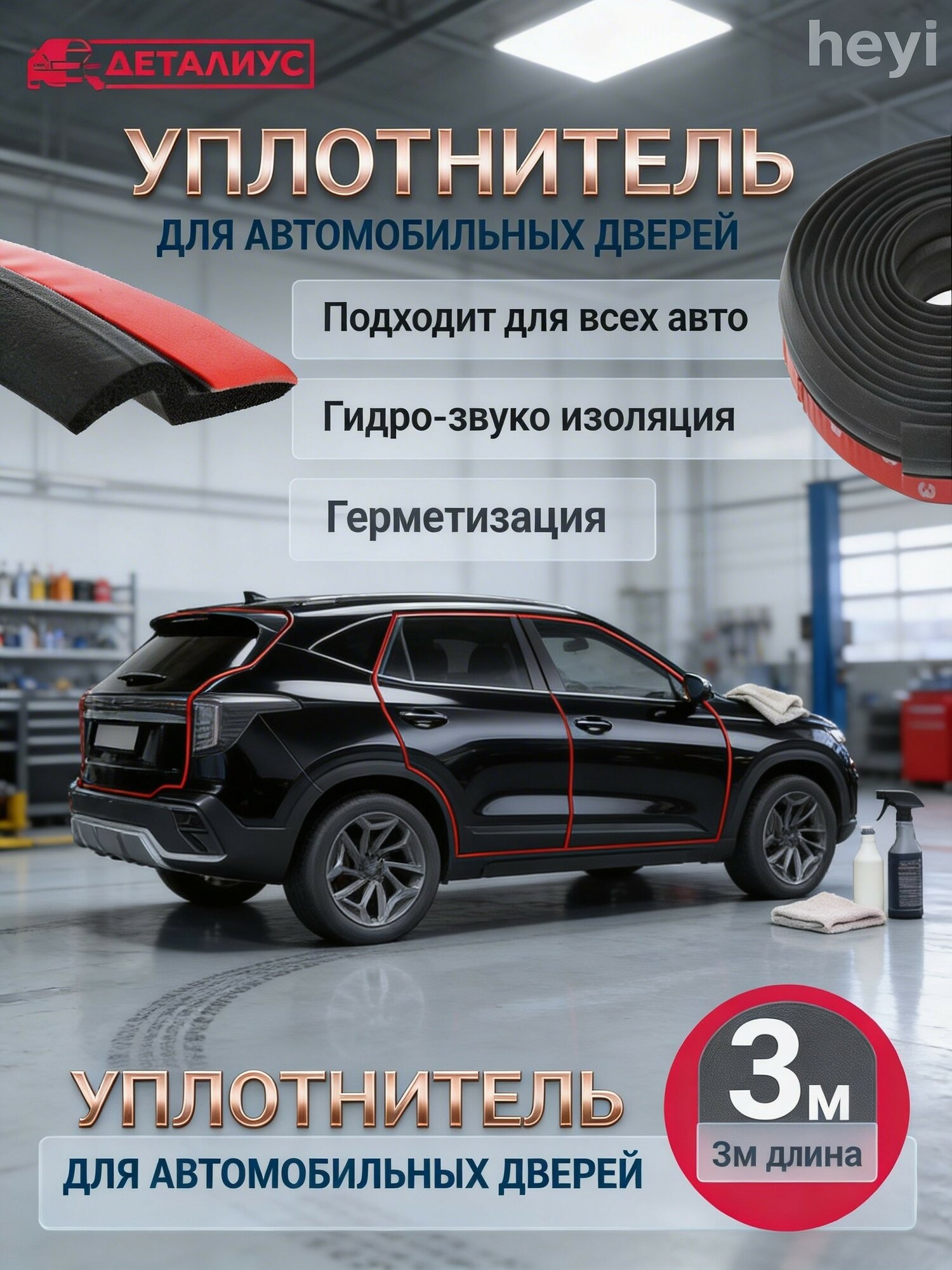 Z-образный уплотнитель двери авто 300 см W4, герметизация стыков и защита салона при закрытии двери