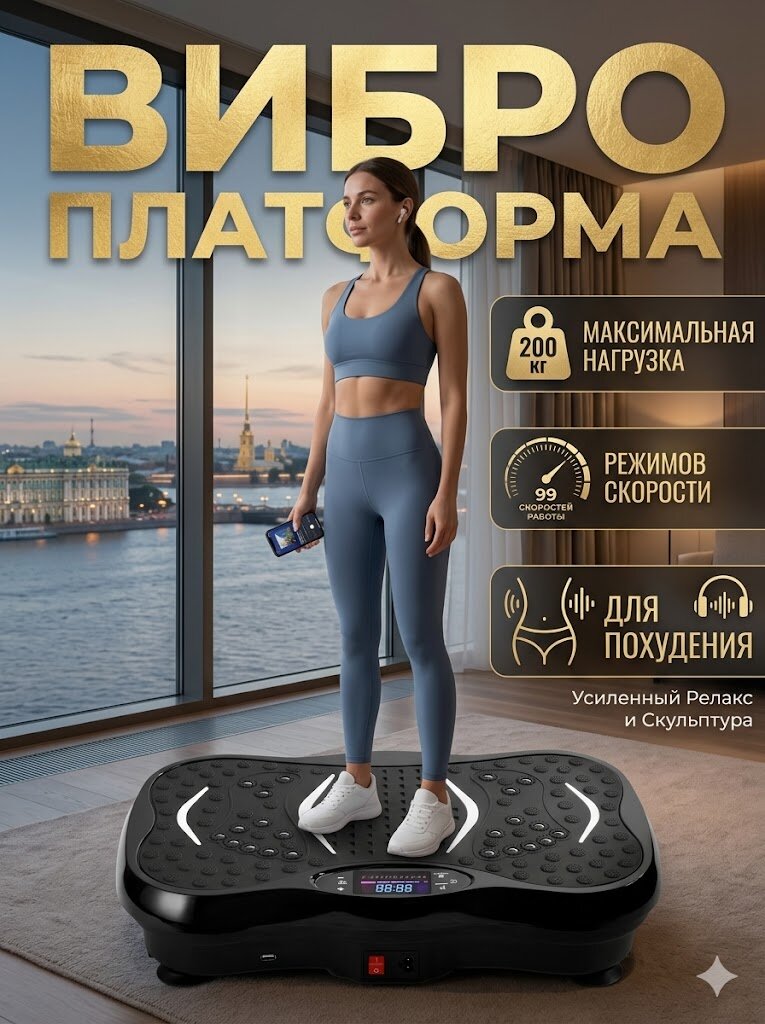 Виброплатформа для похудения тренажер до 200 кг С блютуз，регулировка амплитуды, 49 программ