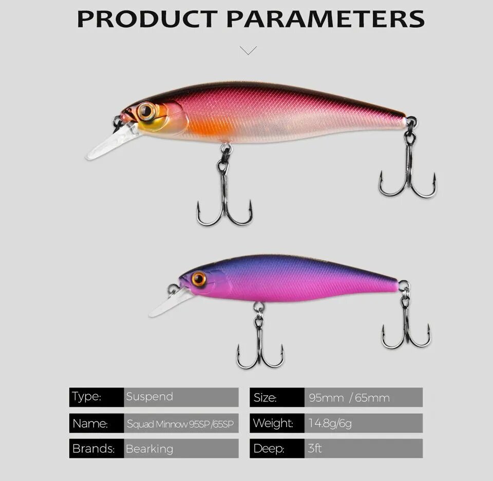 Воблер Bearking Pro Series Squad Minnow Минноу 65 мм 6 г 0.8-1 м — фото 1