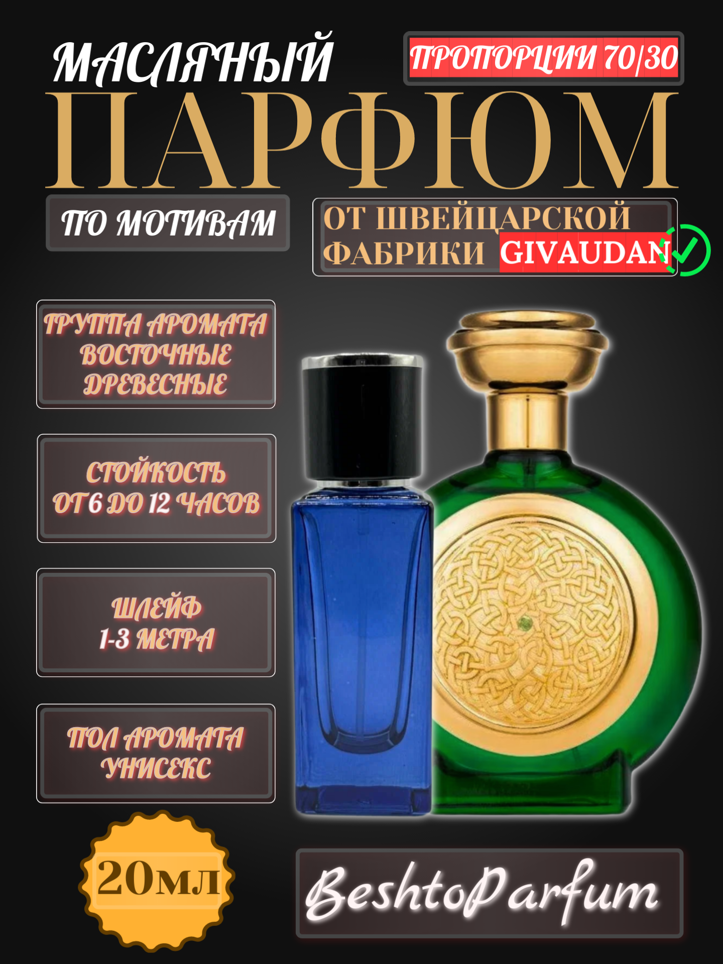 Масляные духи по мотивам Boadicea the Victorious Green Sapphire — стойкий древесно-хвойный зелёный аромат унисекс / 20мл