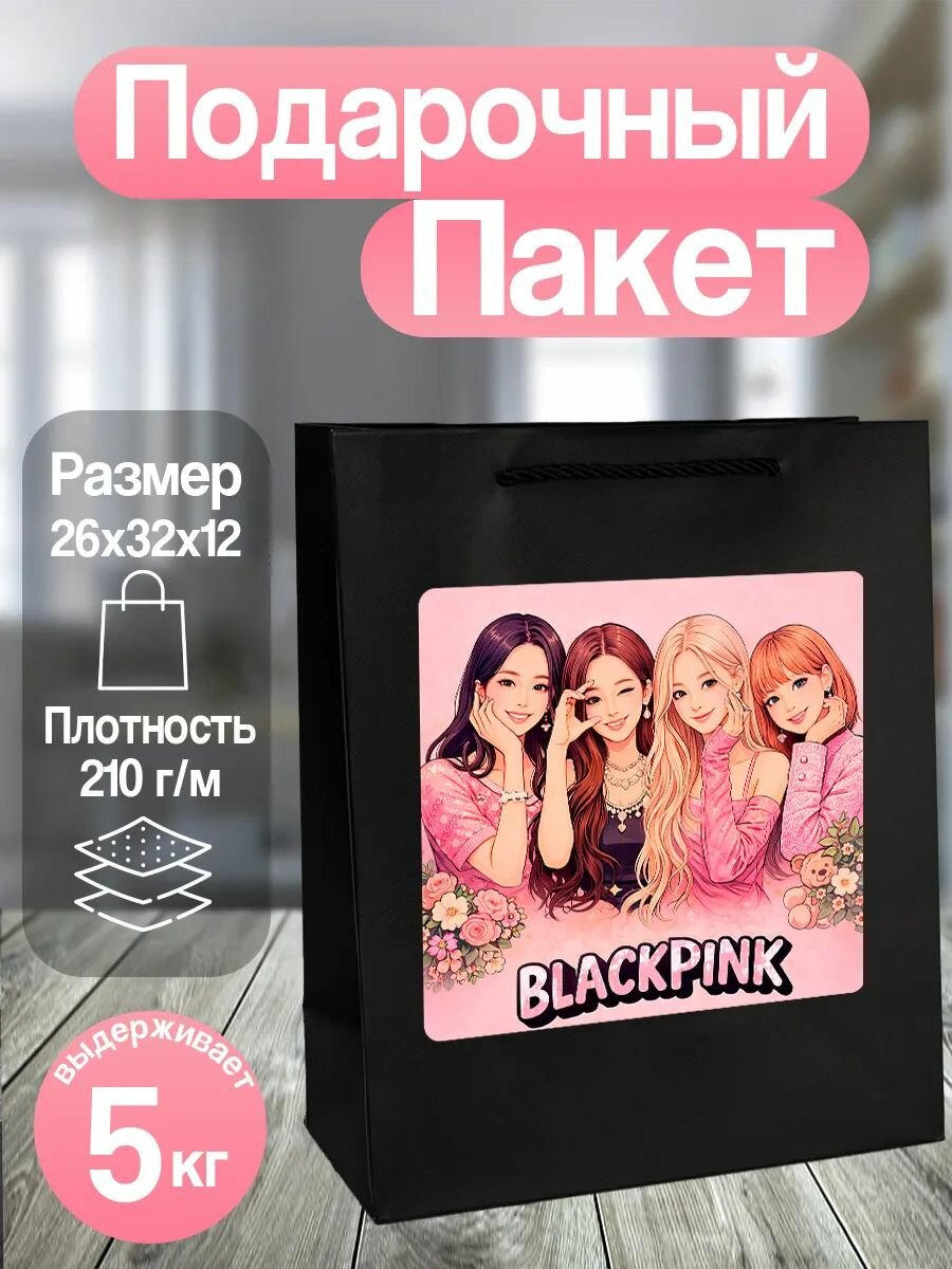 Пакет подарочный кпоп Blackpink к поп Блэк пинк, упаковка для подарка, 26х31 см