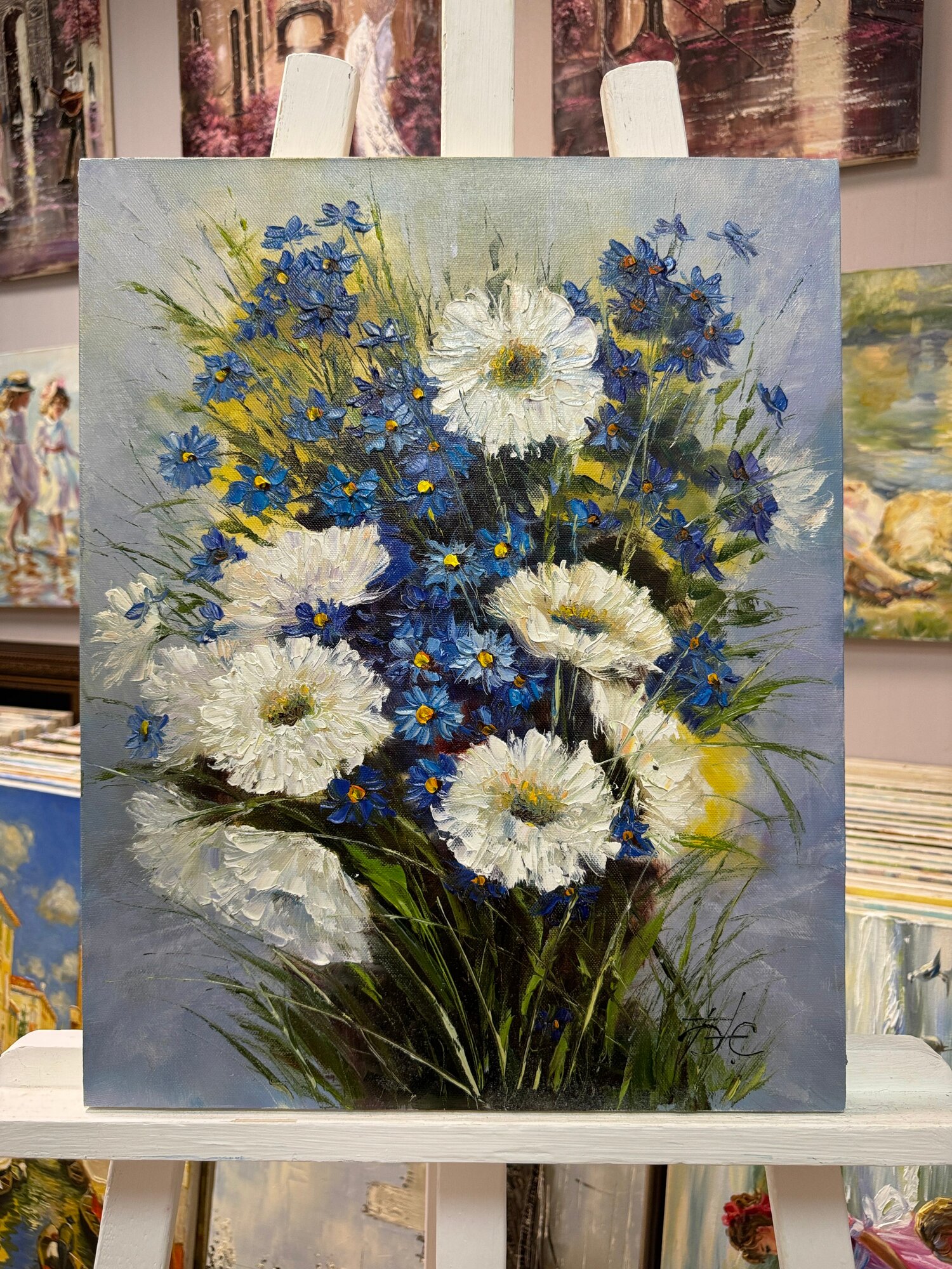 Картина маслом цветы, Букет с хризантемами 40x50 см. Художественная мастерская Грёзы.