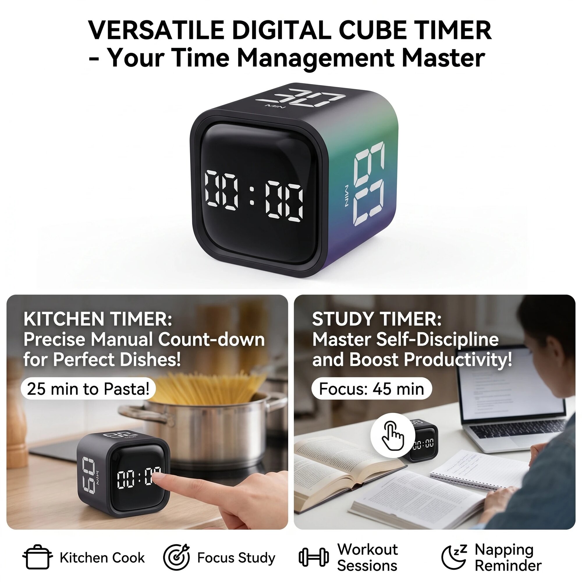 Черный кубический таймер Productivity Cube Timer — фото 1