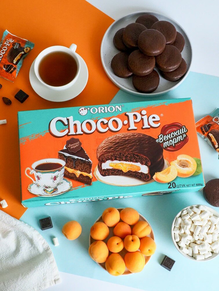 Пирожное Orion Choco Pie Венский торт, абрикос, 600 гр. 1 упаковка — фото 1