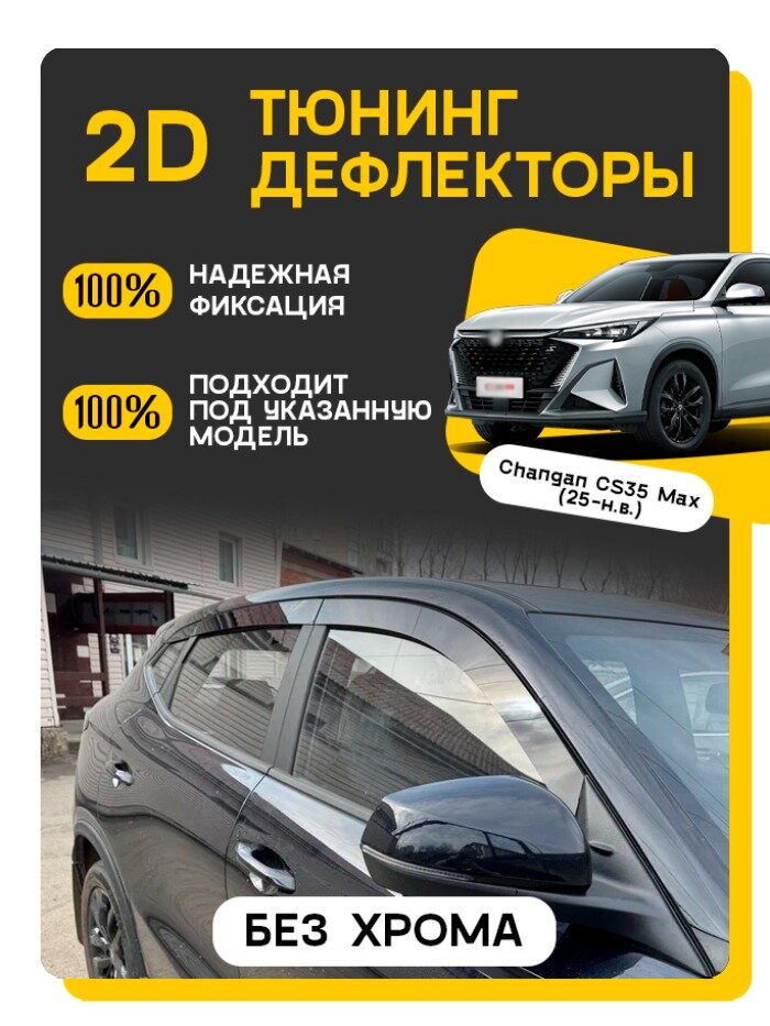 Плоские тюнинг дефлекторы для окон Changan CS35 MAX (2025-2026) Ветровики для Чанган ЦС35 макс. Комлпект 6 шт.