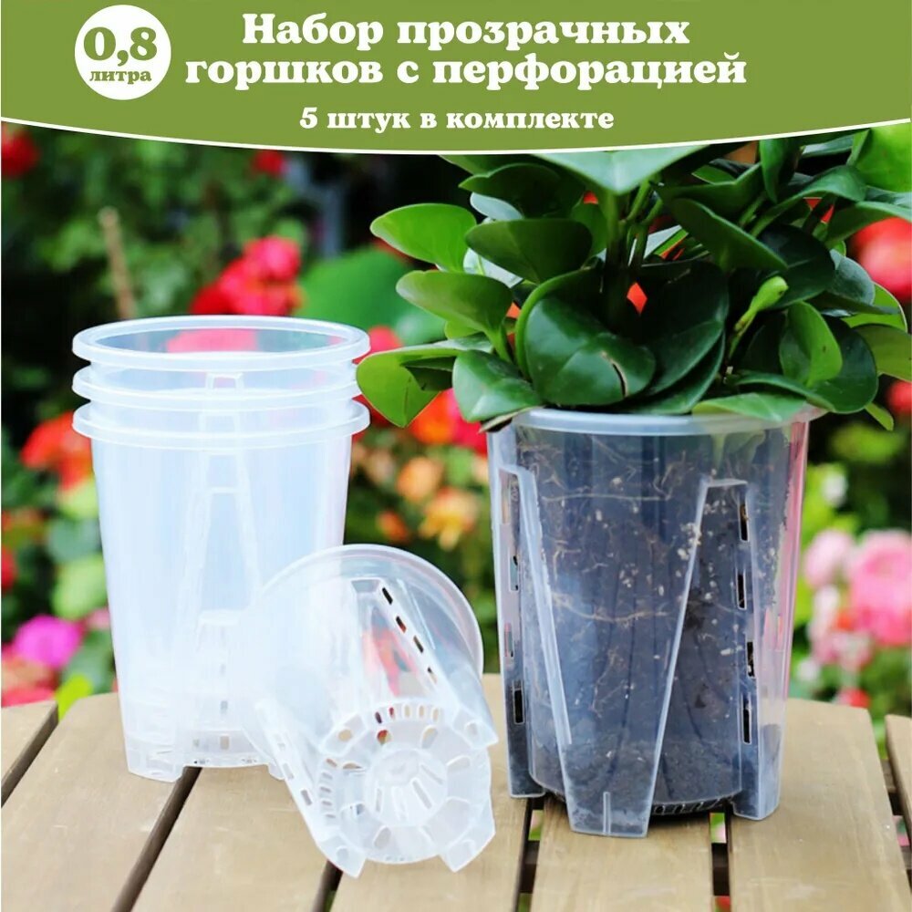 Горшок для цветов 0.8 л, 14 см, 5 шт, цвет прозрачный