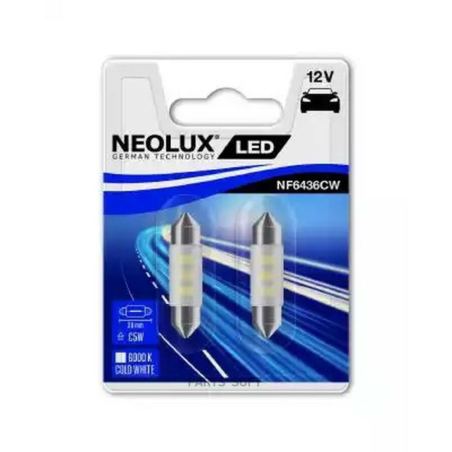 Лампа светодиод 12V 0.5W SV8.5-8 салон пальчик L=36мм (NEOLUX) от официального дистрибьютора, NEOLUX, артикул NF6436CW02B