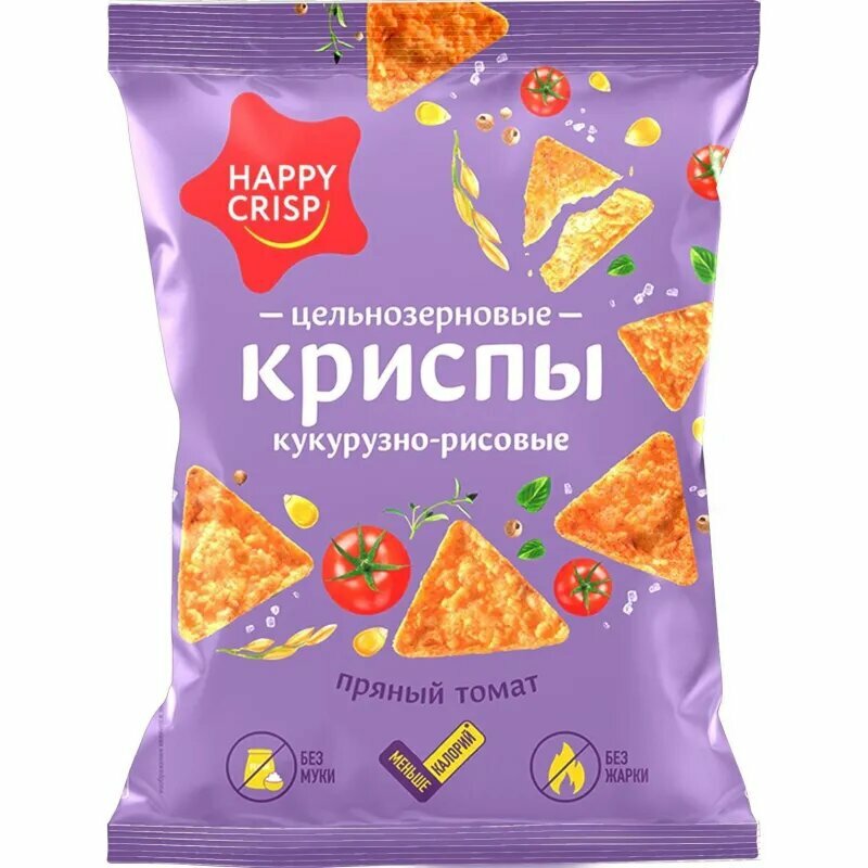 Чипсы Happy Corn цельно кукурузно рисовые, пряный томат, без жарки 50гx18ш/УП, 2049854