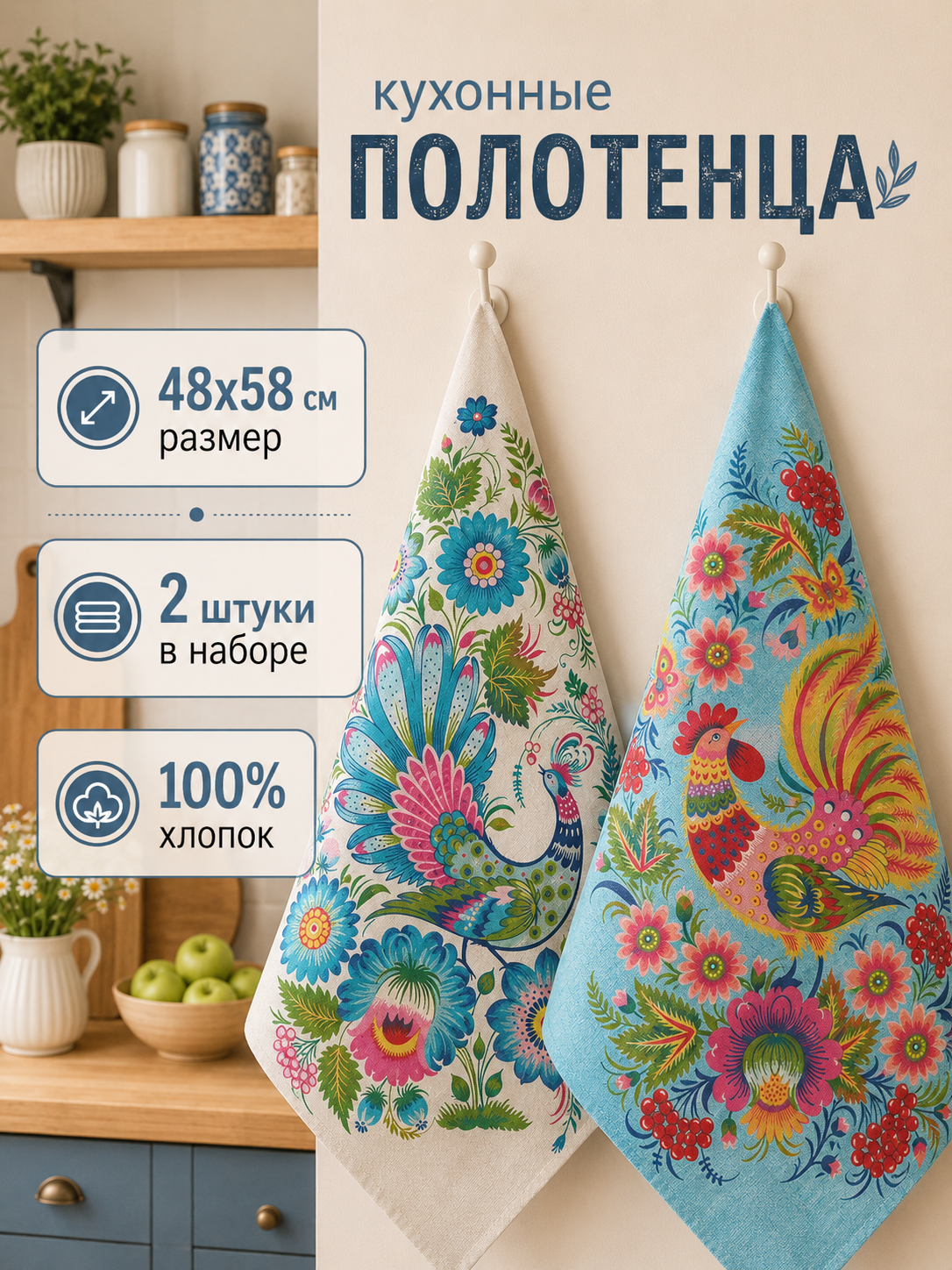 Набор кухонных полотенец-сувениров пасха лето 2 шт 48х58 см хлопок 100%