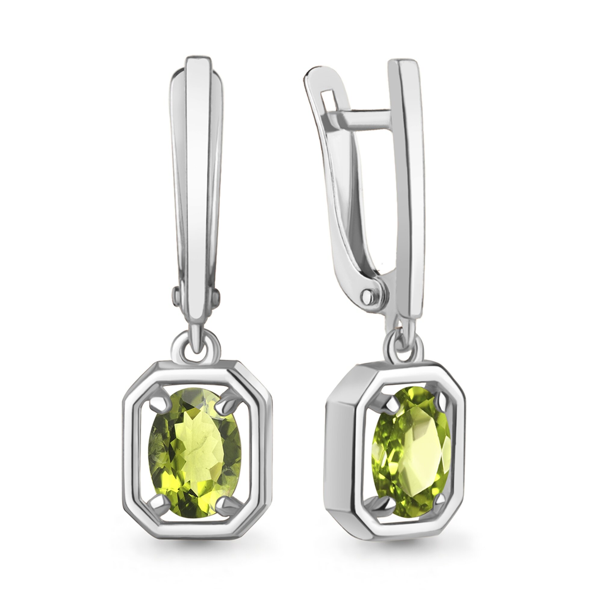 Серьги, серебро, 925 проба, родирование, хризолит