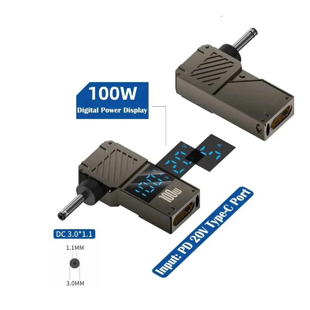 Адаптер USB-C к DC 3.0x1.1 с дисплеем 100W