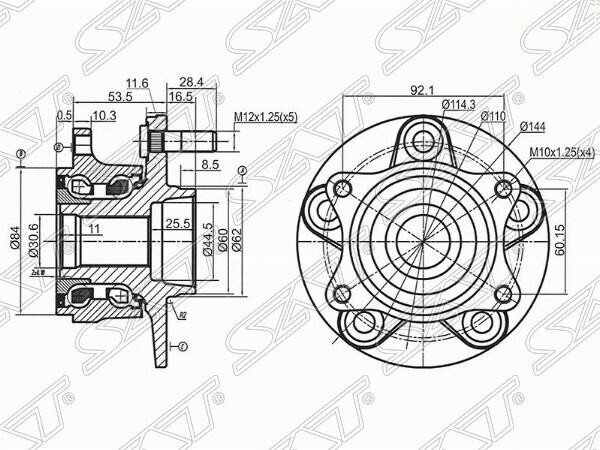 Ступичный узел передний задний SAT ST-43401-65J02 Suzuki GRAND VITARA 05-