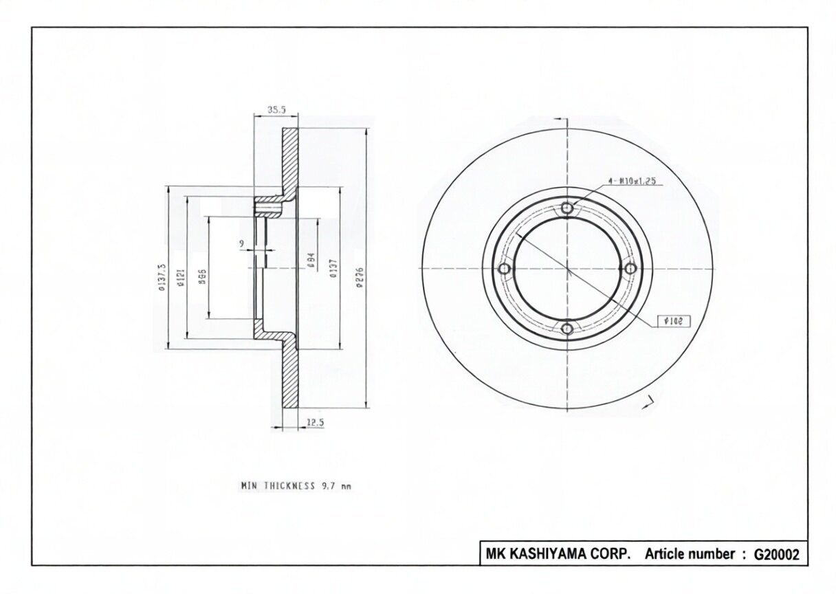 Диск тормозной передний CHEVROLET SPARK 05-/DAEWOO MATIZ 98- G20002 MK KASHIYAMA арт. G20002