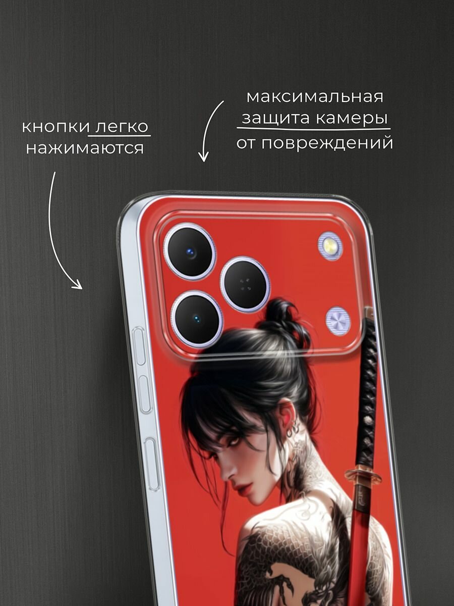 Чехол на Tecno Spark 50 / Текно Спарк 50 с принтом Девушка самурай с катаной — фото 1