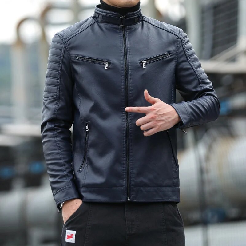 Мужская кожаная куртка Navy blue Lawrenceblack