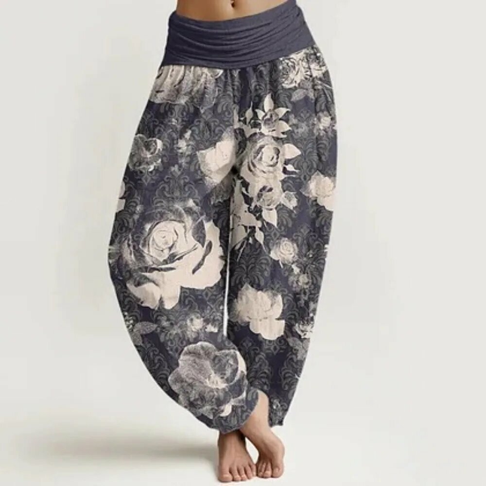 Женские шаровары серые с цветочным принтом, XXS, Pants 6