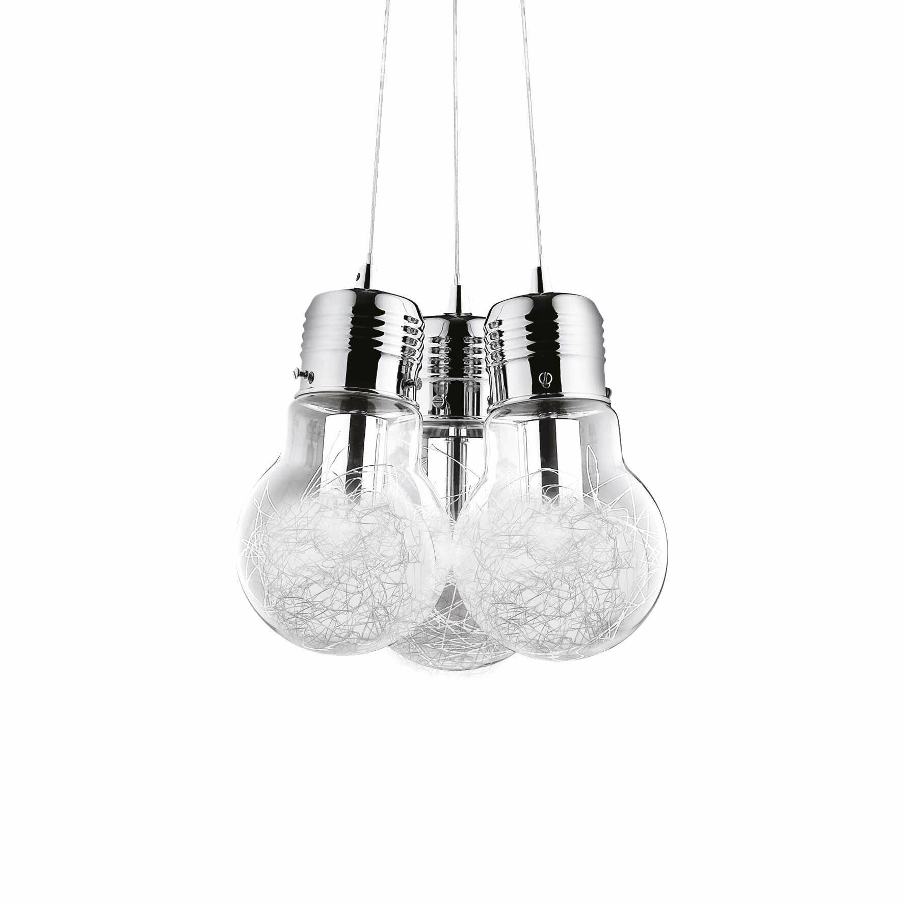 Светильник подвесной ideal lux Luce Max SP3 макс.3x60Вт IP20 Е27 230В Прозрачный/Хром/Алюминий Стекло/Металл Без ламп 081762.