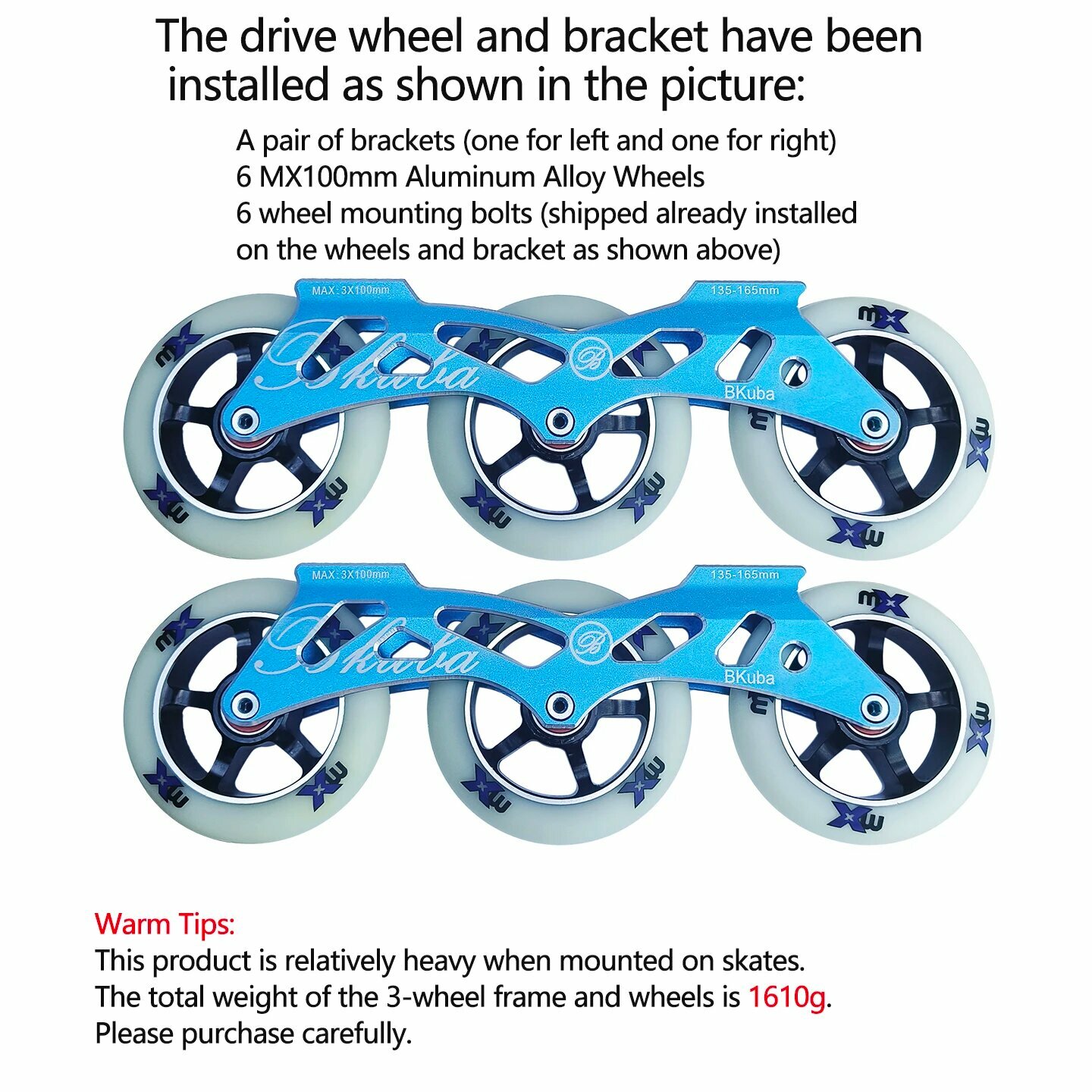 Рама для роликовых коньков 3x100 мм, алюминиевая, гоночная Голубой, Bracket and wheel Z1