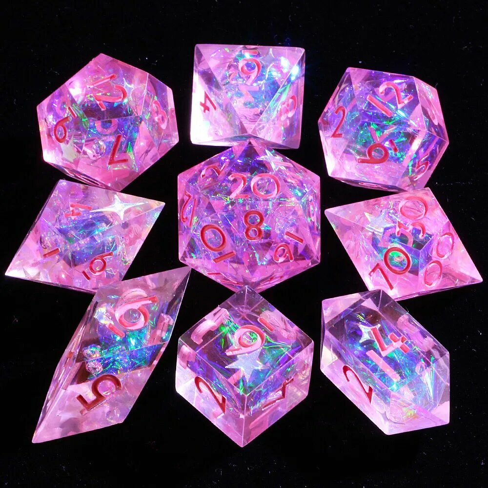 Наборы костей DD из 9 полиэдров: Розовая Звёздная Греза Sets Dice Dungeons & Dragons RPG
