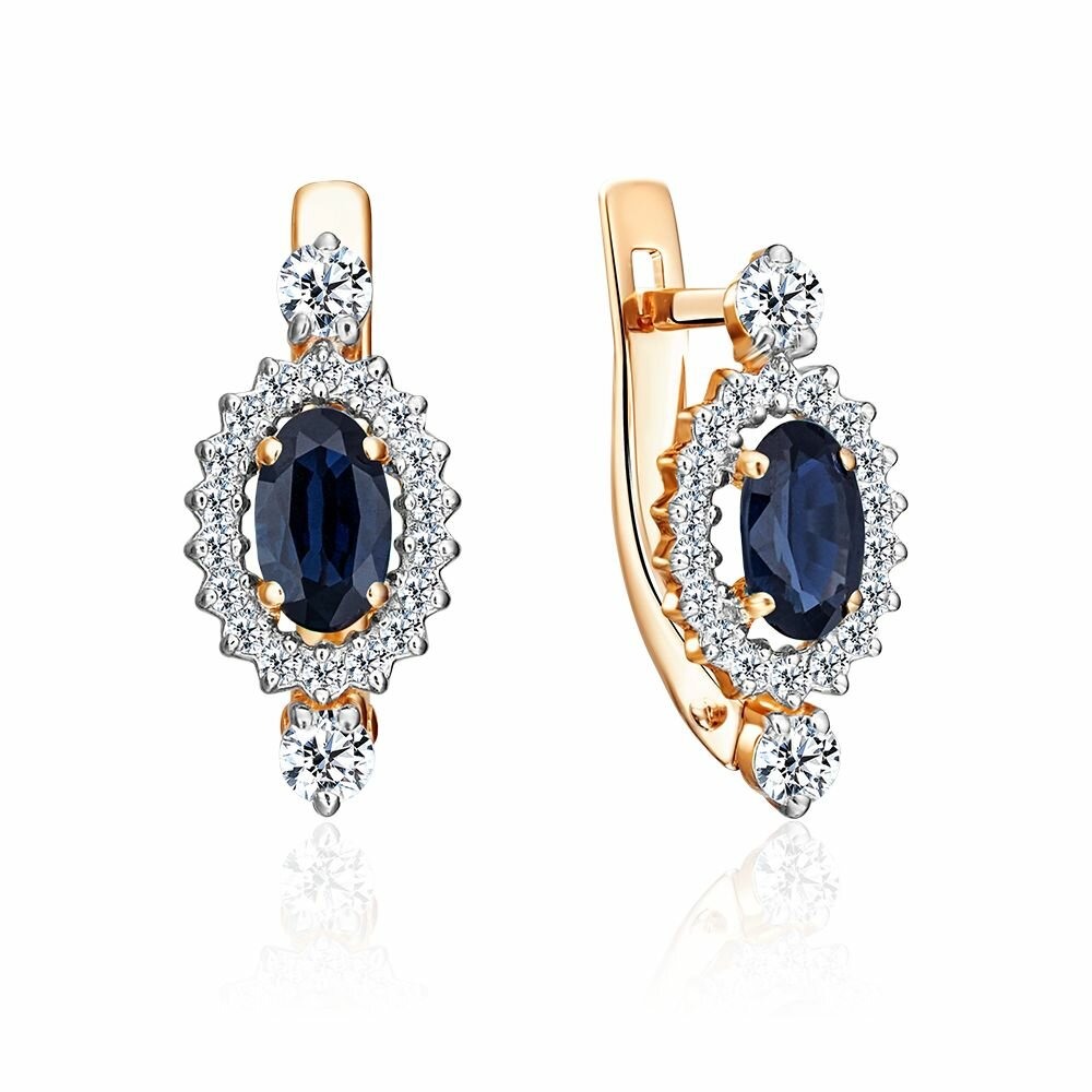 Серьги, красное золото, 585 проба, бриллиант, сапфир