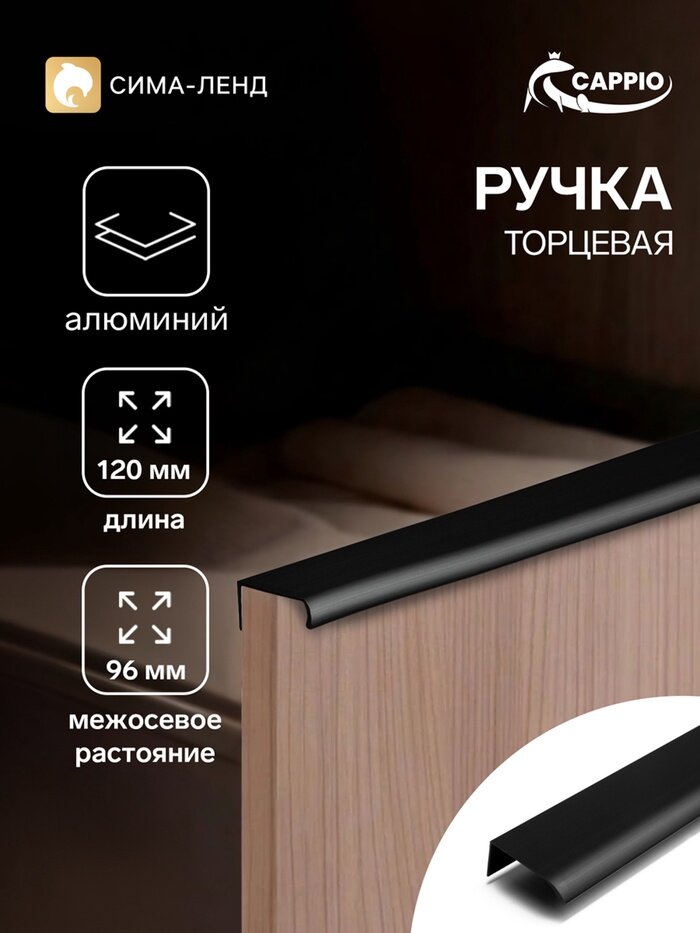 CAPPIO Ручка профильная мебельная торцевая CAPPIO RT002BL, L=120 мм, м/о 96 мм, чёрная, 4 шт.