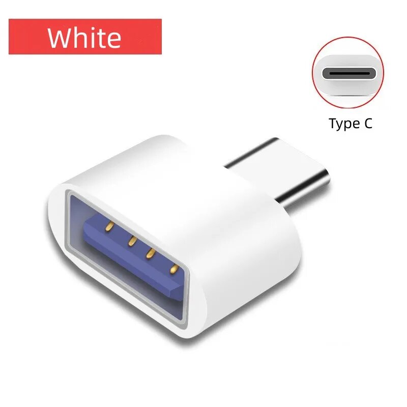 500 шт. адаптеров Type-C OTG, переходников USB-C (мужской) на USB (женский), Белый, белый