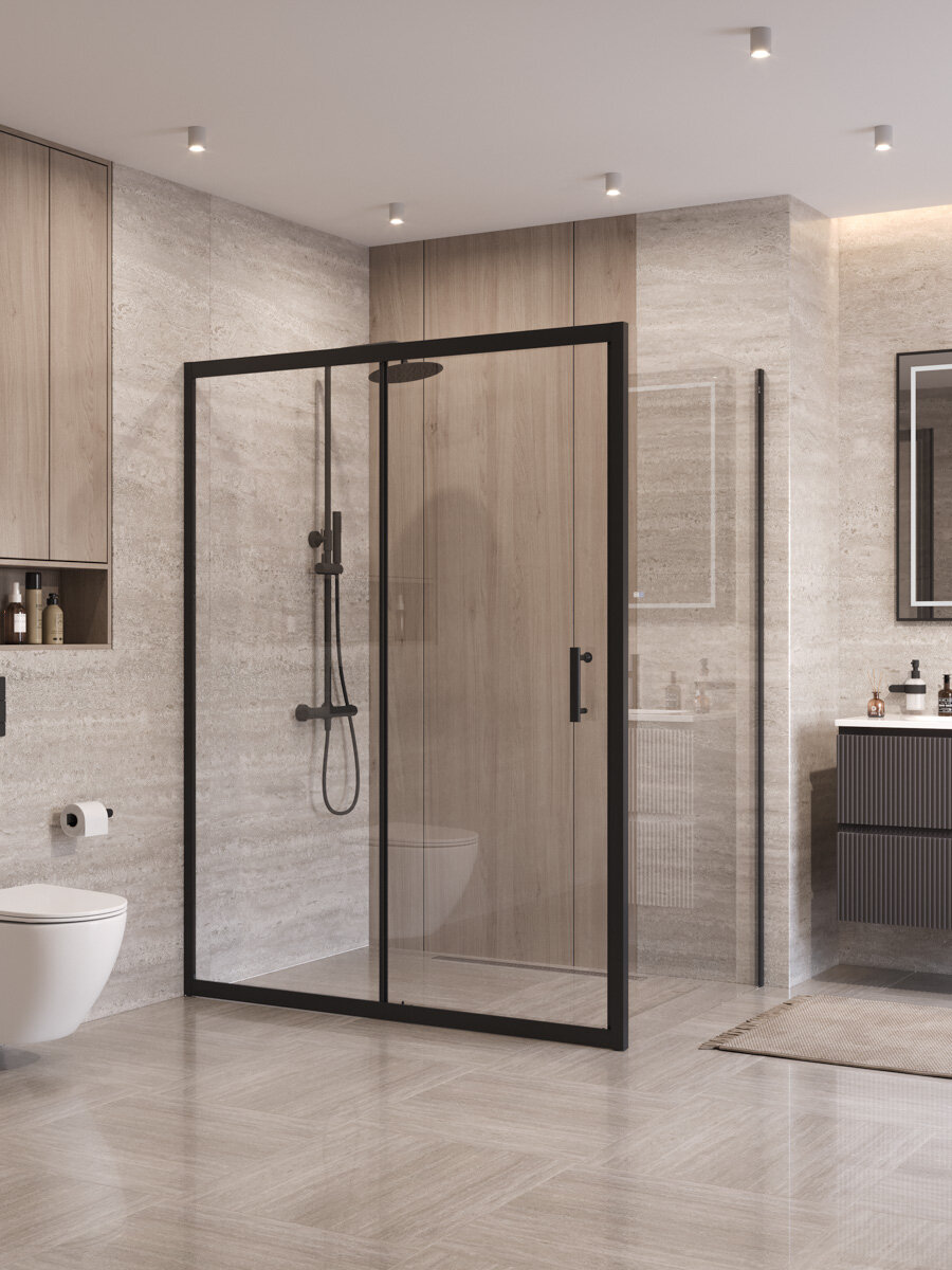 Душевой уголок BelBagno Формат (Uno) 195-AH-1-140/90-C профиль матовый черный, стекло прозрачное
