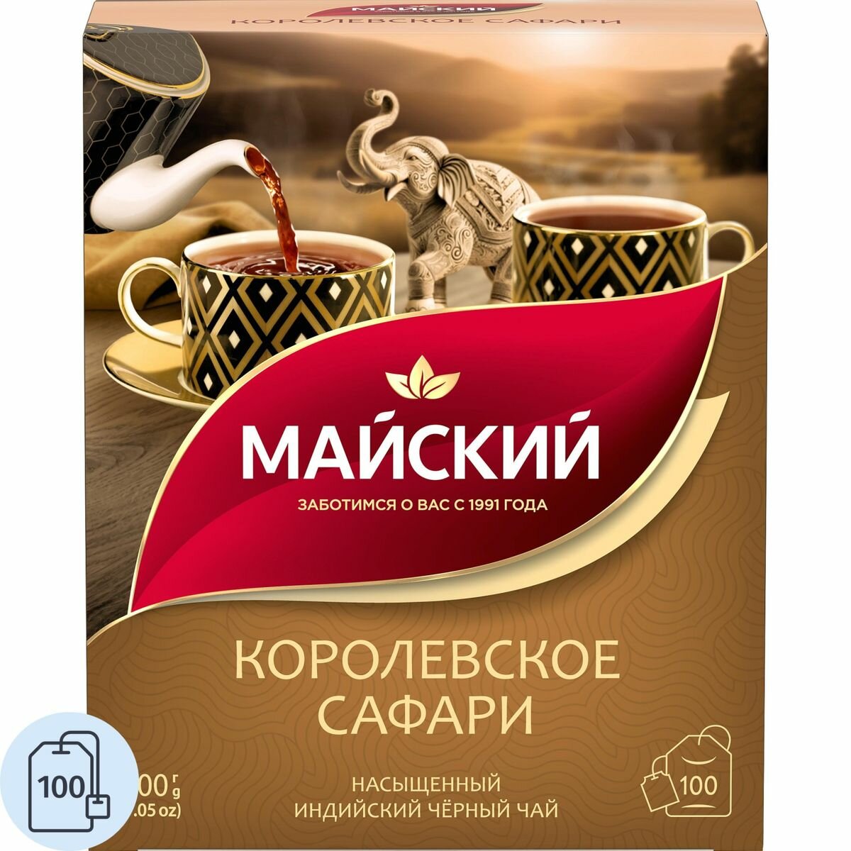Чай Майский Королевское Сафари, черный, 100пакx2г (2518624)