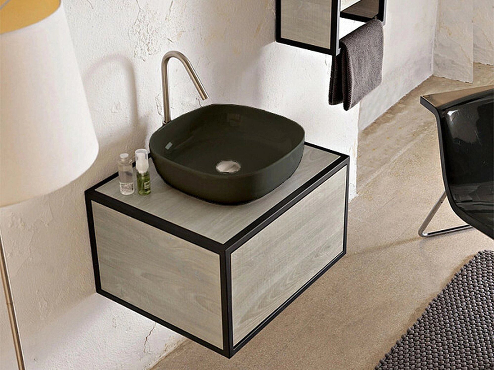 Раковина Scarabeo Glam 1806 37 BK накладная, округлая, BIOKER, 40x40 см, Lava (cерый)