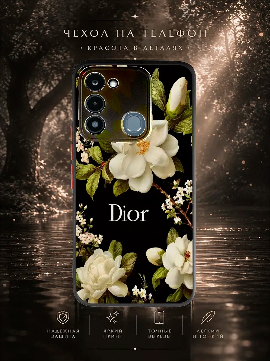 Матовый чехол на Spark 8C/9 Dior с цветами арт