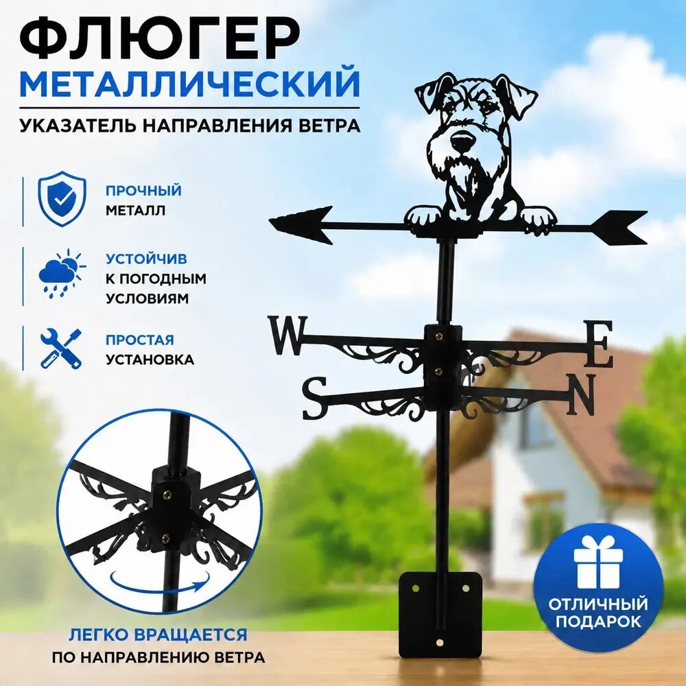 Флюгер металлический для указания направления ветра, украшение для крыши, дачи, сада