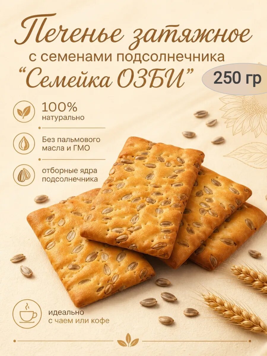 Печенье затяжное "Семейка Озби", подсолнечник,250гр