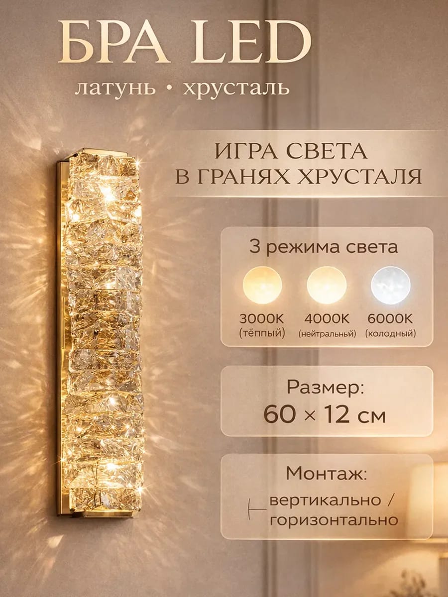 Светильник настенный бра светодиодный хрусталь