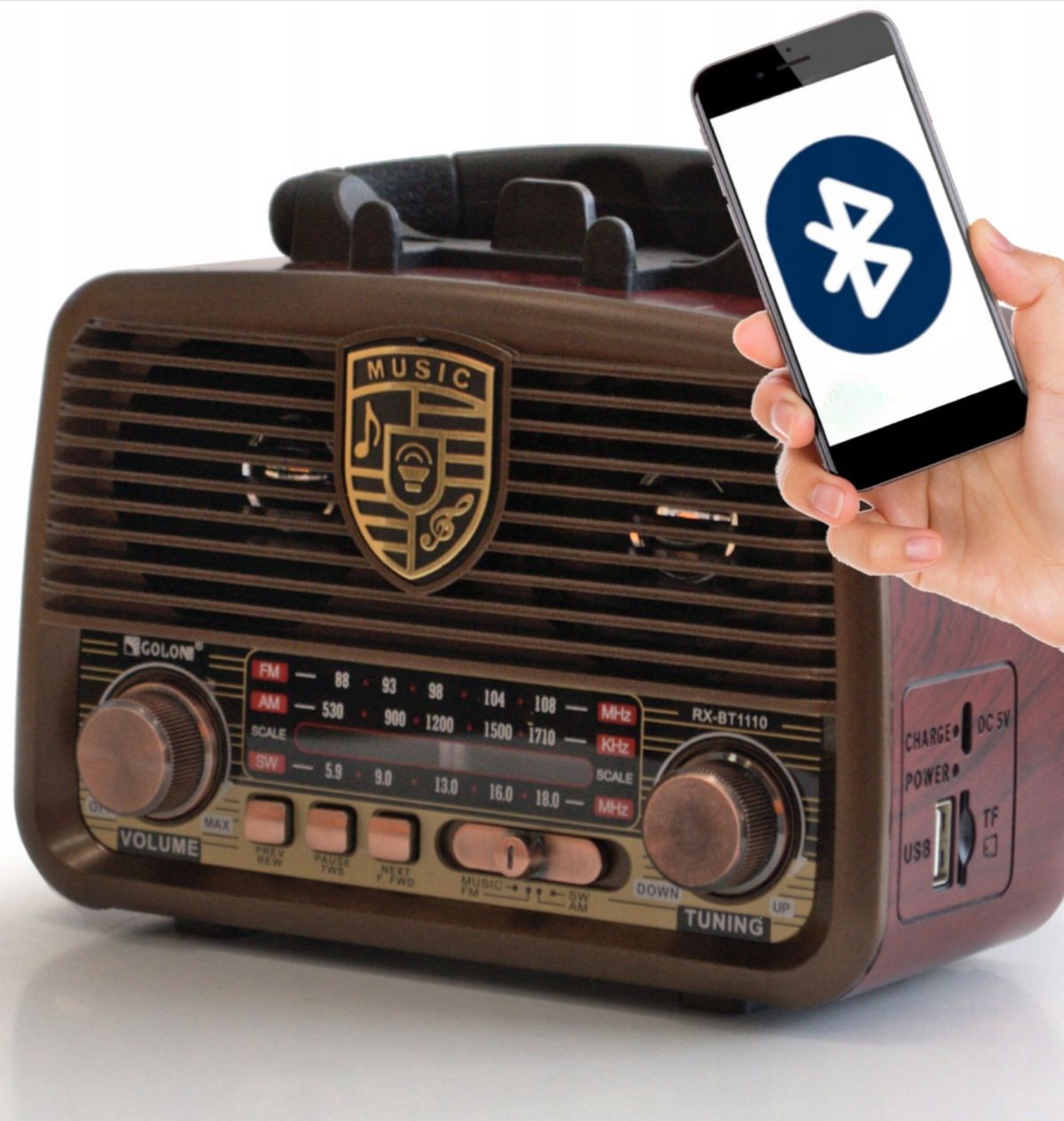 Радиоприемник в стиле ретро с MP3 плеером и Bluetooth RXBT1110BT (коричневый)