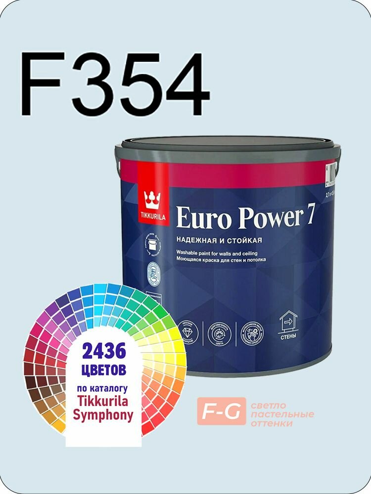 Краска для стен и потолков Tikkurila Euro Power 7 2,7л. светло-пастельные оттенки F354