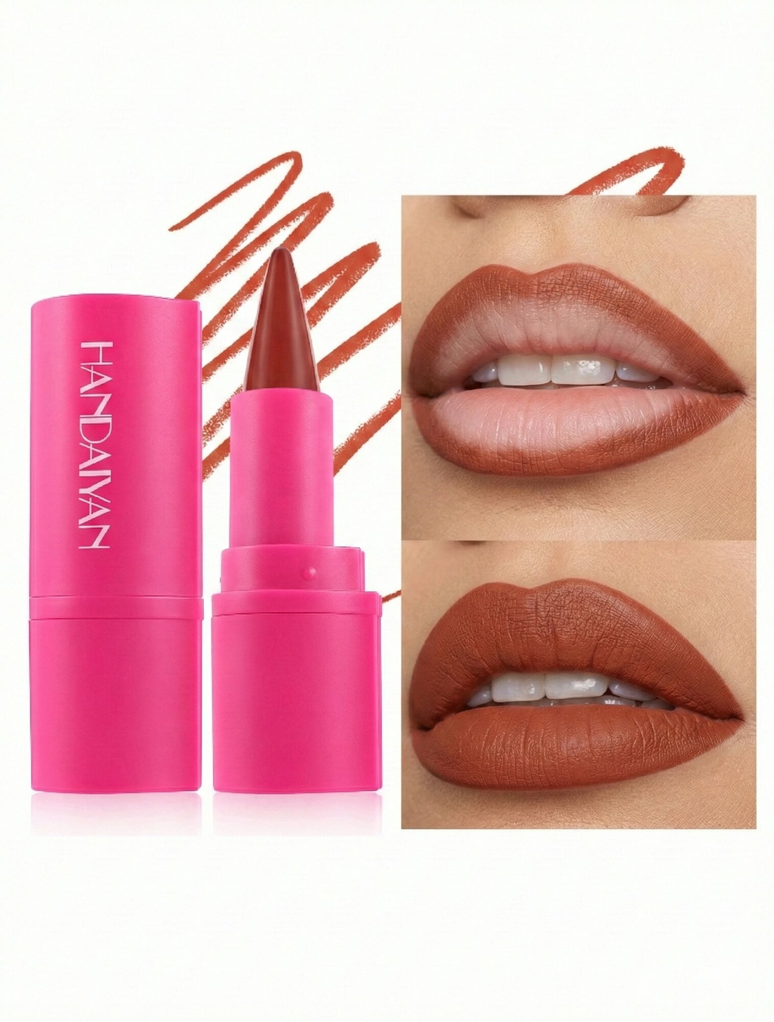 Помада-карандаш HANDAYAN, для губ, оранжевая, 2 в 1, карандаш и помада