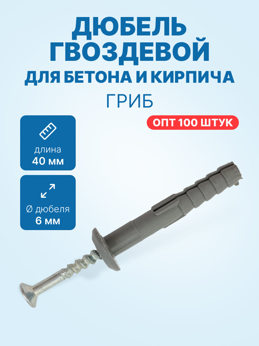 Дюбель гвоздевой 6x40Г (гриб, 100шт./ упак.)