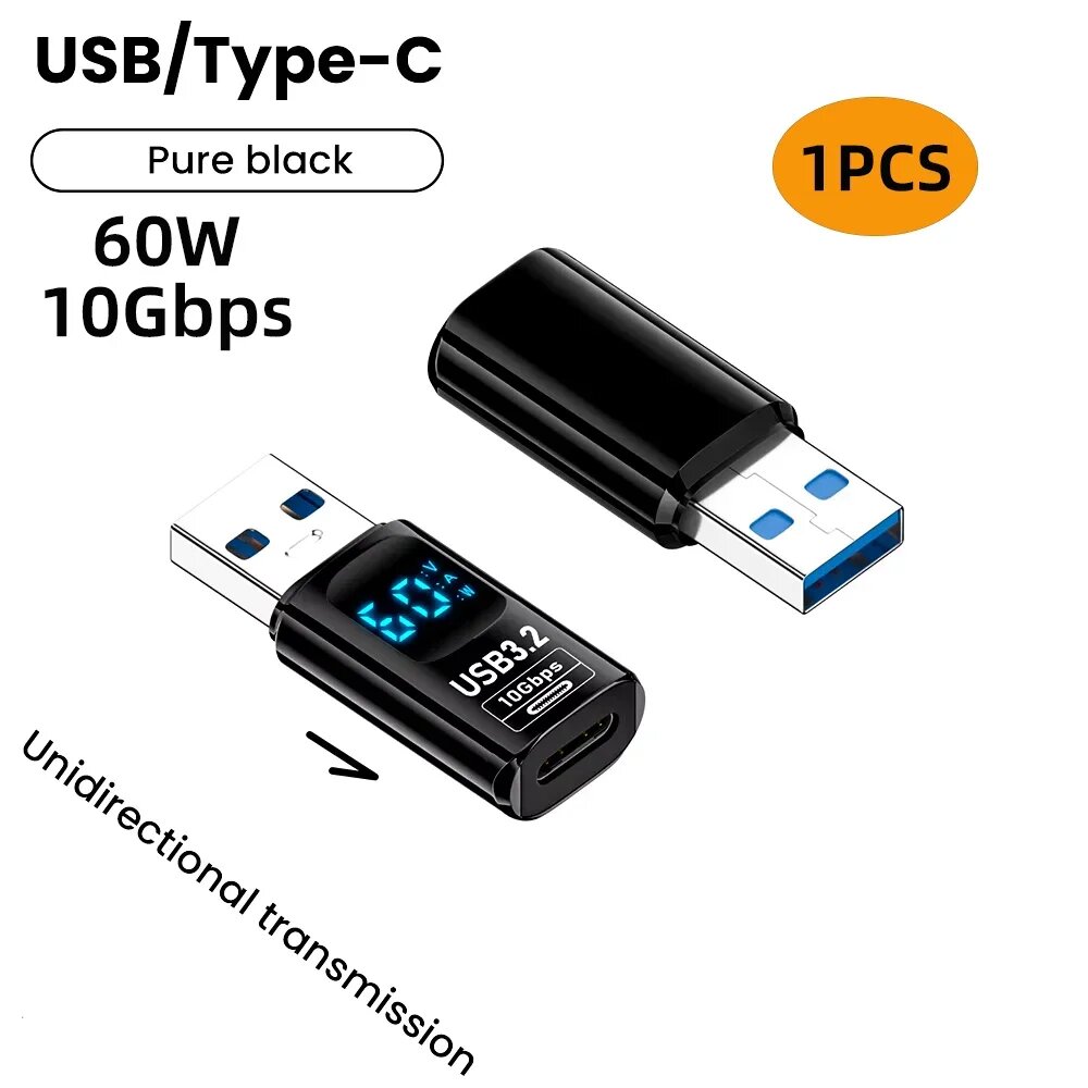USB-C - USB 3.2 Адаптер 60W 10Gbps, Черный