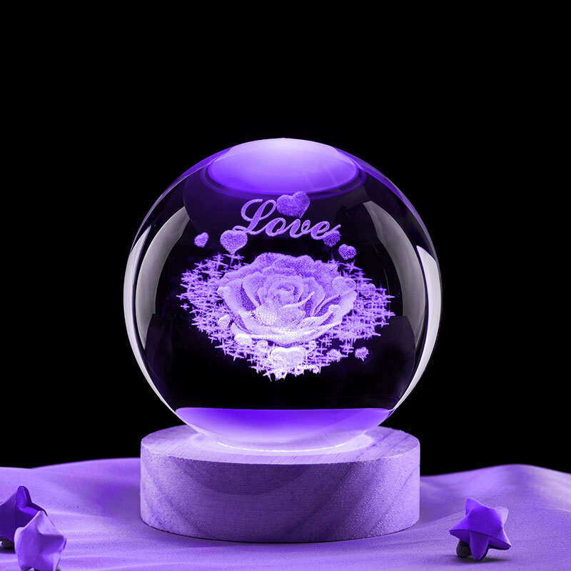 Светящийся кристальный шар с розой и надписью "Счастья" – ночник для торта на день рождения, подарок для мальчиков, девочек и лучших друзей.
