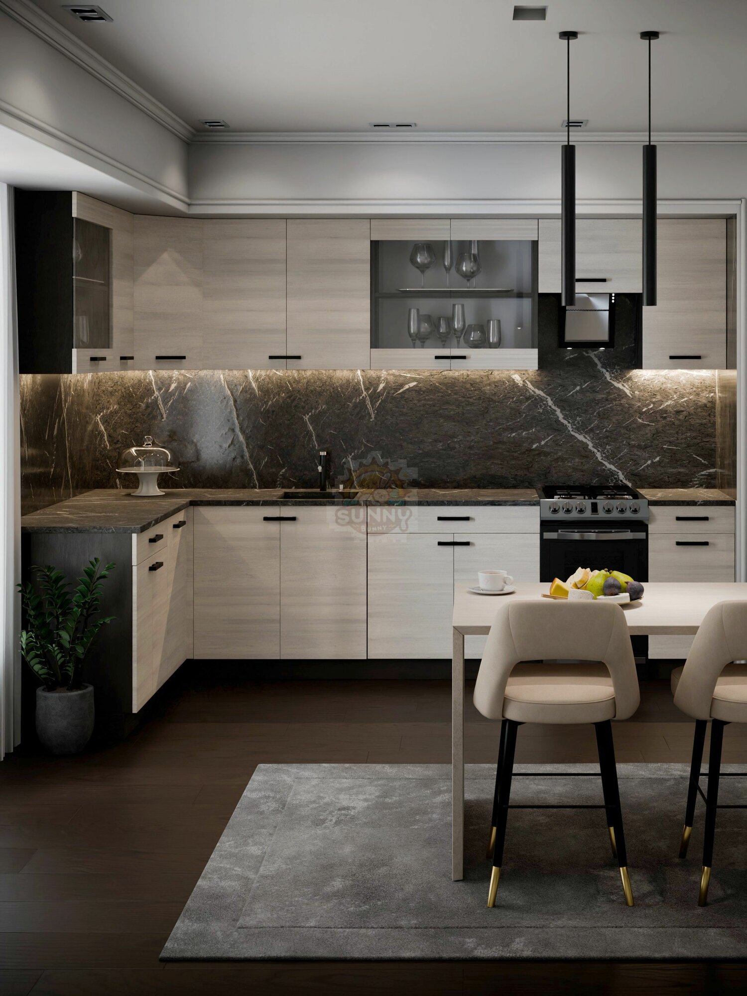 Кухня модульная угловая со столешницей Мария, 160 х310см, Венге/Лоредо ЛДСП, 180х310х60см, столеш-а 60см