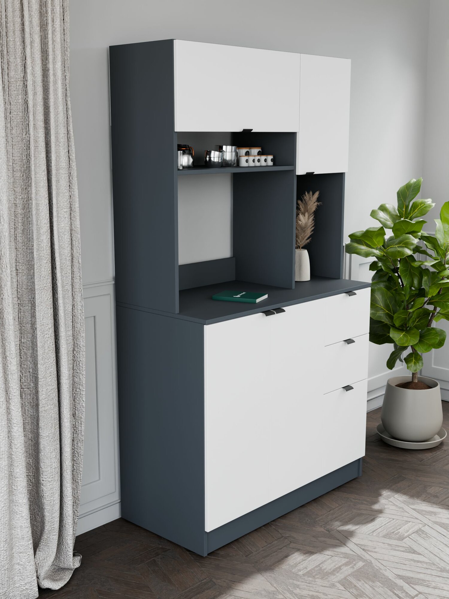 Изумлит Буфет Вилладж 100*180.4*48.7 см (ШхВхГ), графит-белый