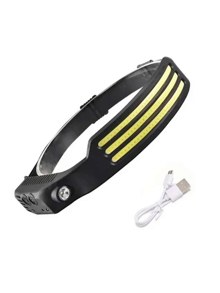 Налобный фонарь с управлением жестами, 3 полосы диодов W689-3, черный