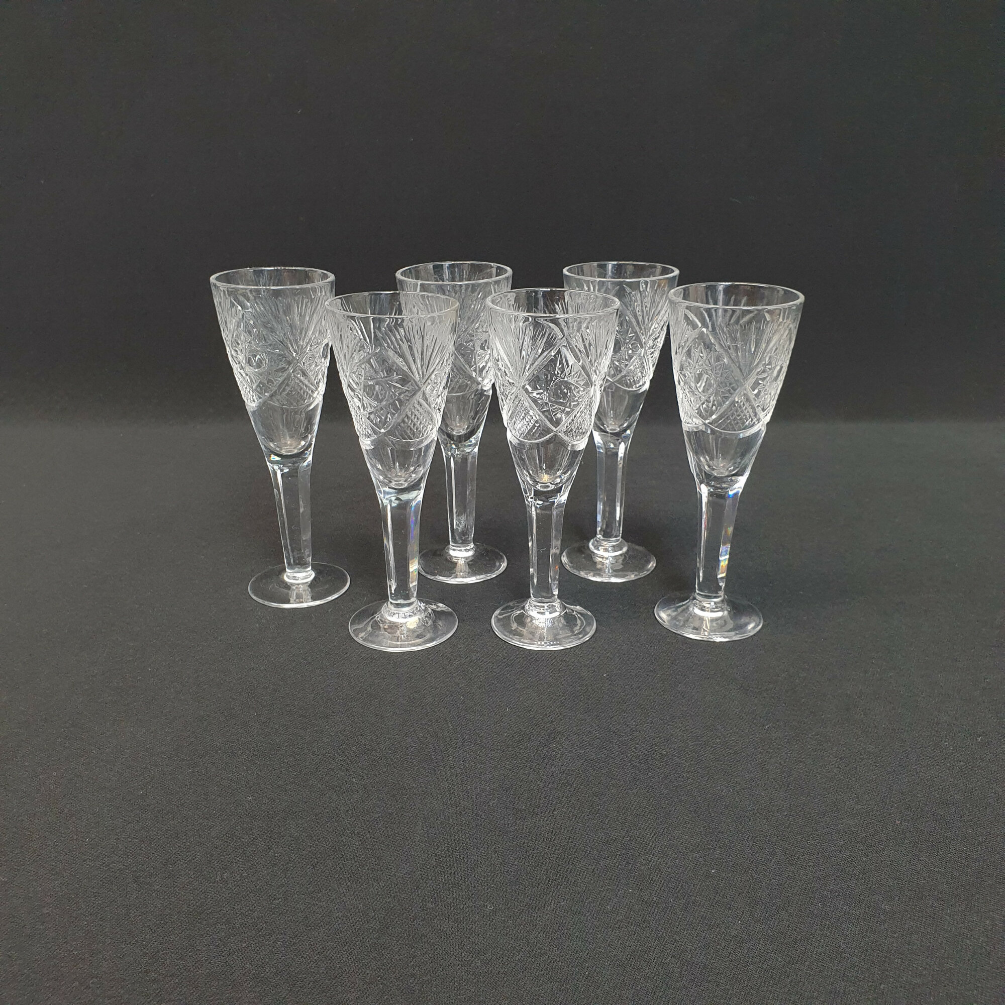 Винтажный набор из 6 рюмок, хрусталь 45 мл, высота 12 см, СССР