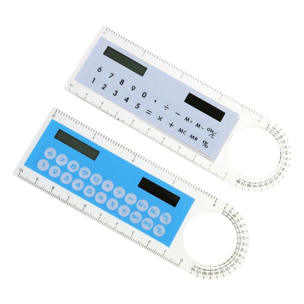 Солнечный калькулятор-линейка, светло -голубой белый